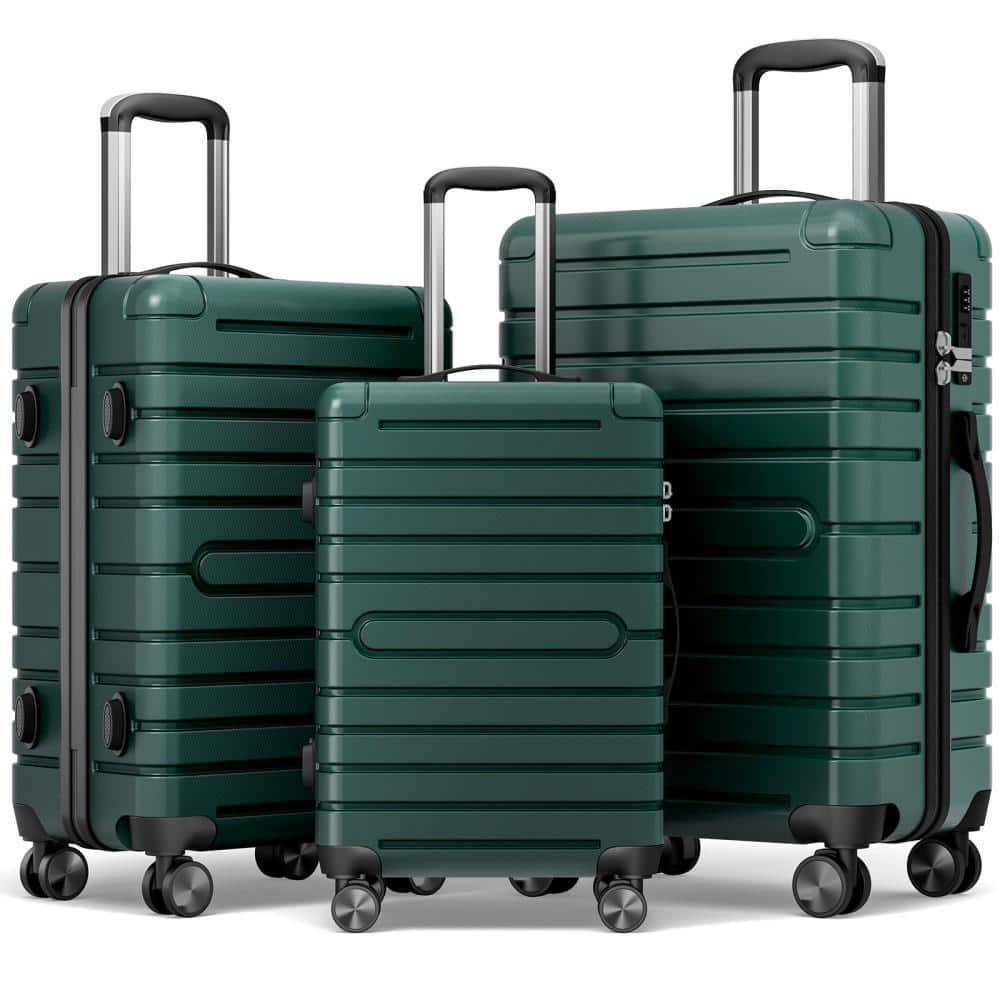 HONGGE 3-Piece Dark Green Luggage Sets Hard Shell Luggage Sets with ...