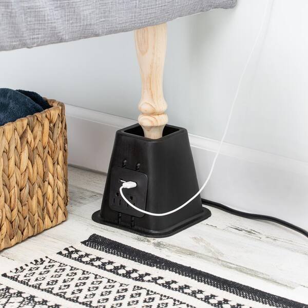 Honey Can Do 5.5 Inch Set of 4 Bed Risers or Furniture Risers With Power Outlets USB Ports Black STO 09675 The Home Depot