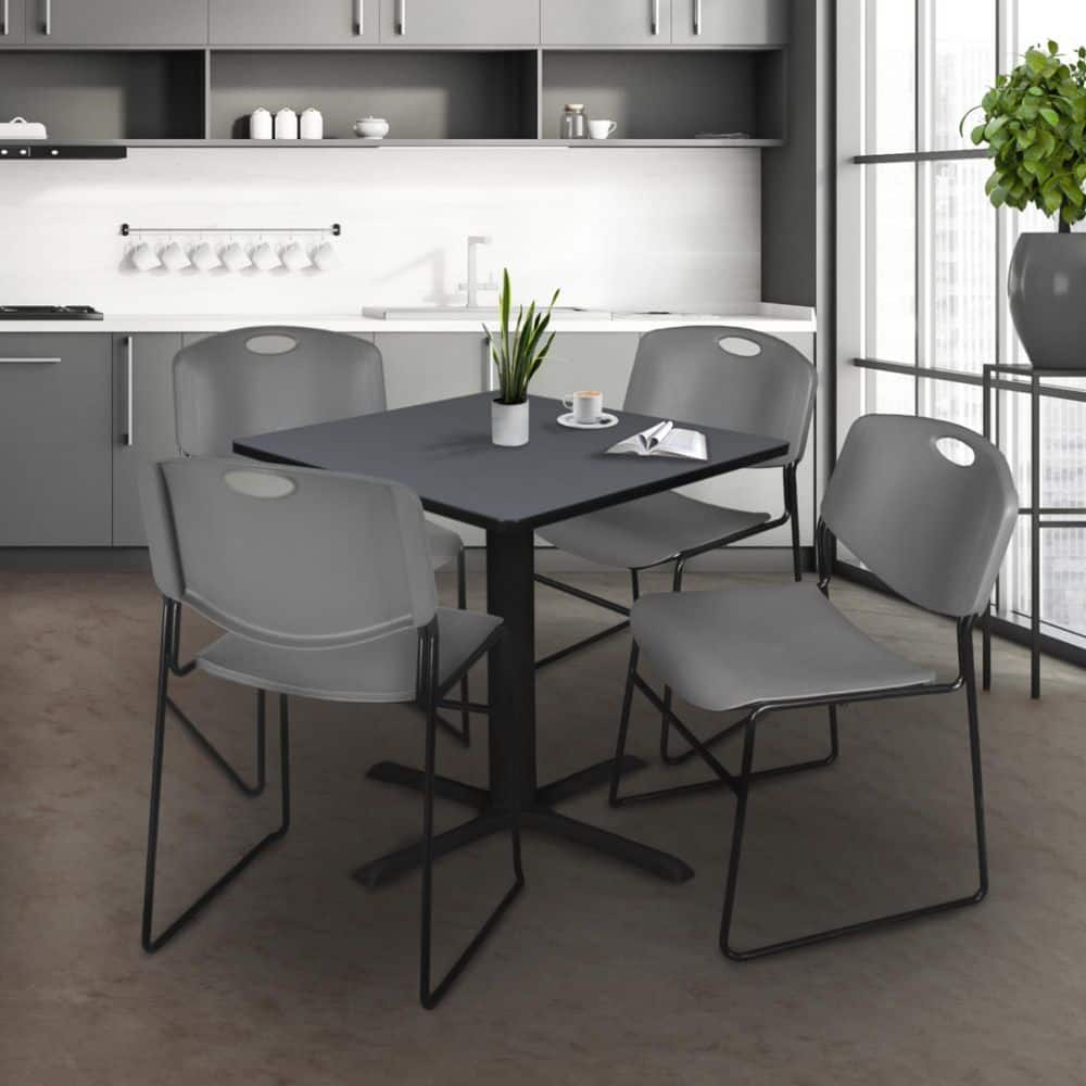 Regency Cain 42 in. Grey Square X-Base Breakroom Table Desk and 4-Zeng ...