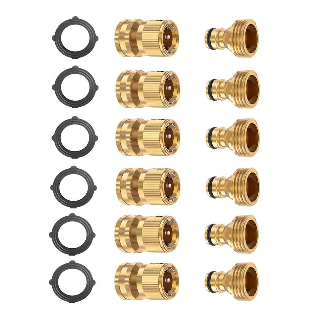OGETFUUR 6-Set Garden Hose Quick Connector, Solid Brass 0.75 in. Water ...