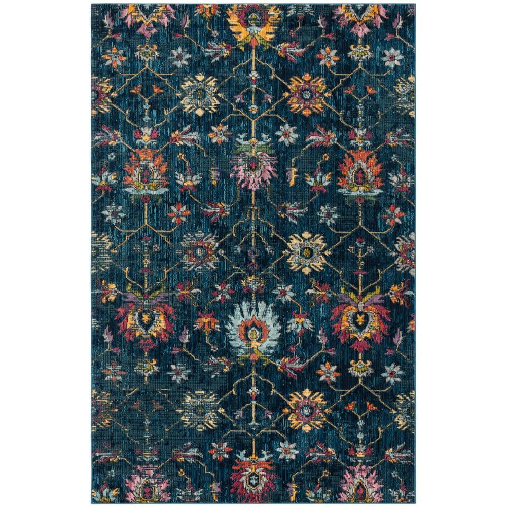 SAFAVIEH Merlot 4 ft. x 6 ft. Navy/Multi Distressed Floral Area Rug ...
