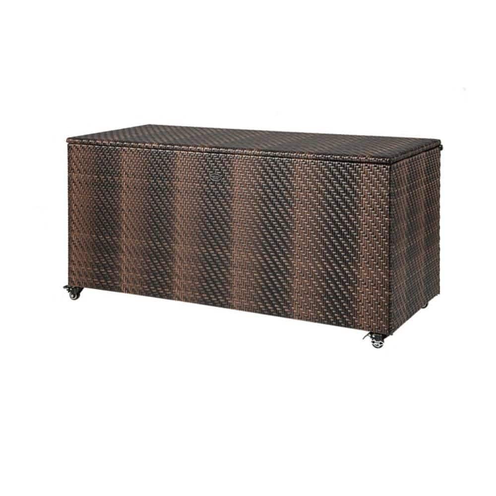 Clihome 96 Gal. PE Wicker Storage Box Outdoor Deck Box in Brown with 4 ...