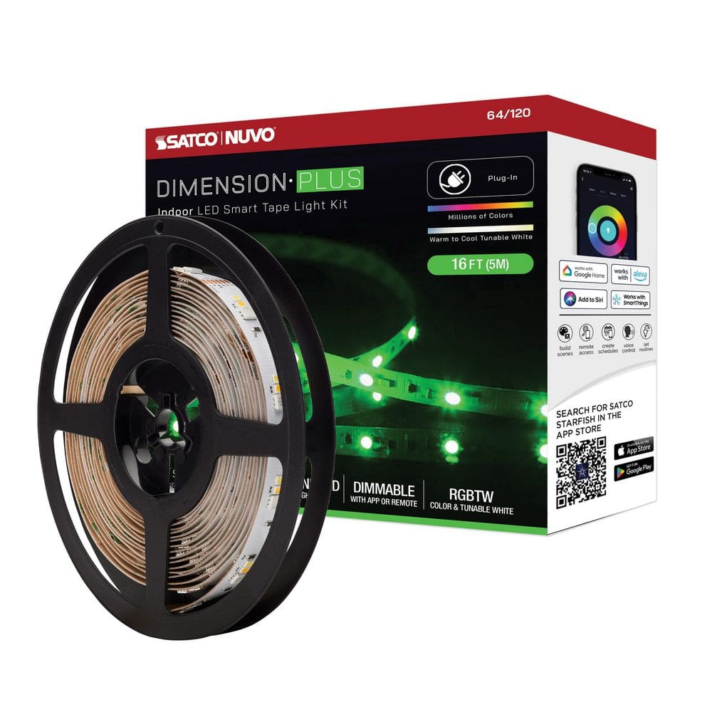 SATCO Dimension Plus Indoor 16 ft. Plug-In 12W Dimmable Cuttable RGB ...