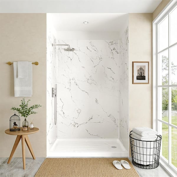Anywall 60 in. x 36 in x 84 in Alcove Simulated Marble Compound Shower ...