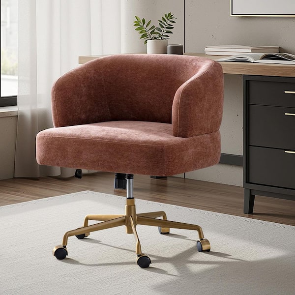 JAYDEN CREATION Janet Polyester Swivel Office Chair in Rust with Curved ...
