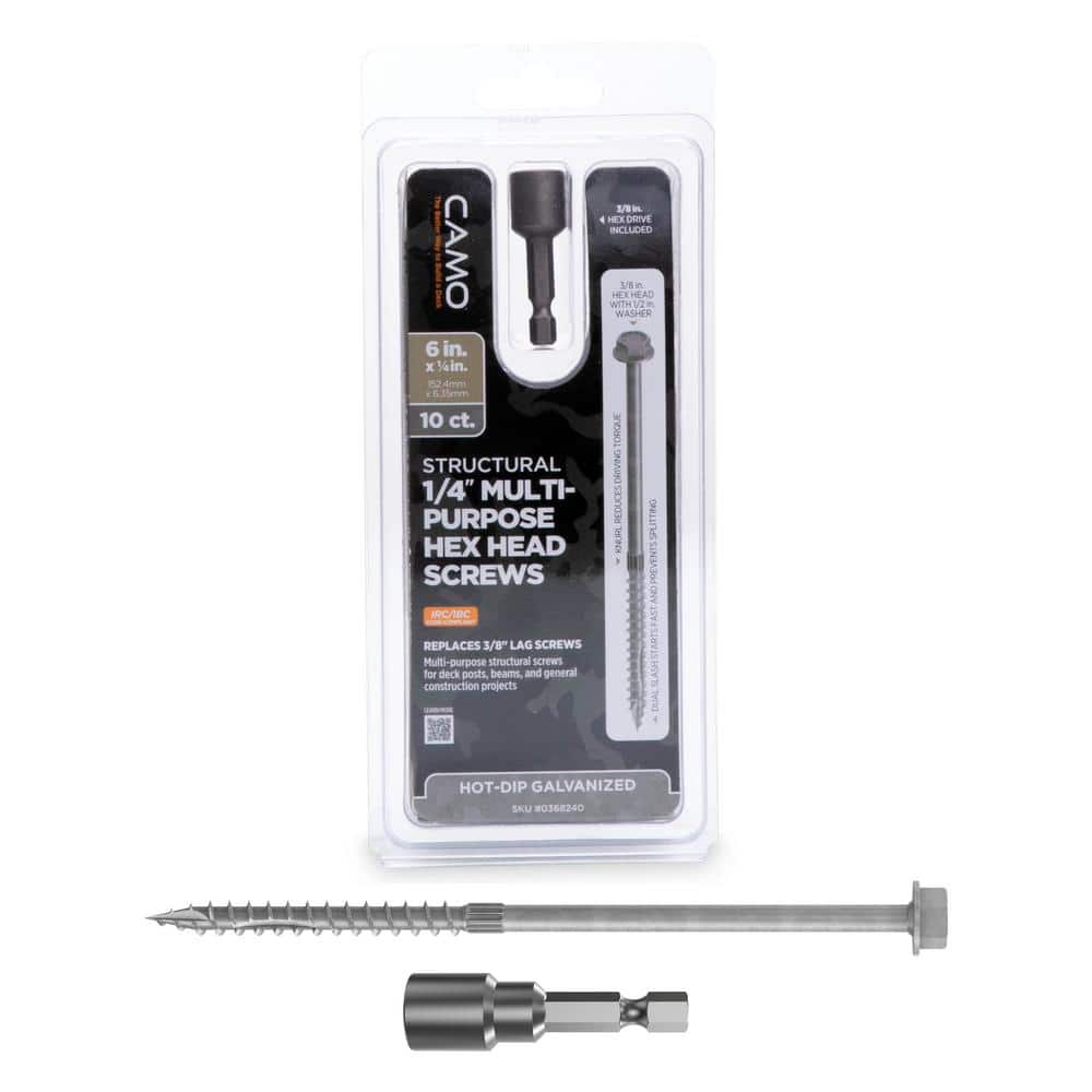 CAMO 1/4 in. x 6 in. Hex Head Multi-Purpose Hex Drive Structural Wood ...