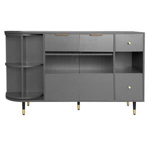 Gray Wood Pantry Organizer, Storage Cabinet with Glass Doors, and ...