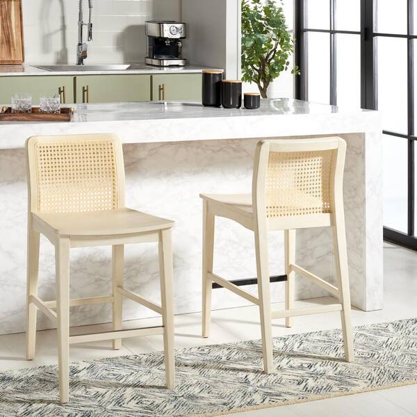 SAFAVIEH Benicio 25 in. White Natural Wood Counter Stool BST1506B-SET2 ...