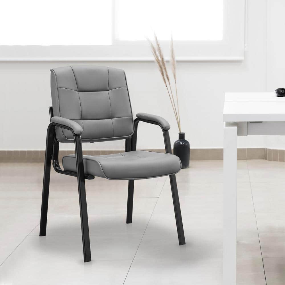 HOMESTOCK Set of 8 Gray Office Guest Chairs, Upholstered Leather ...