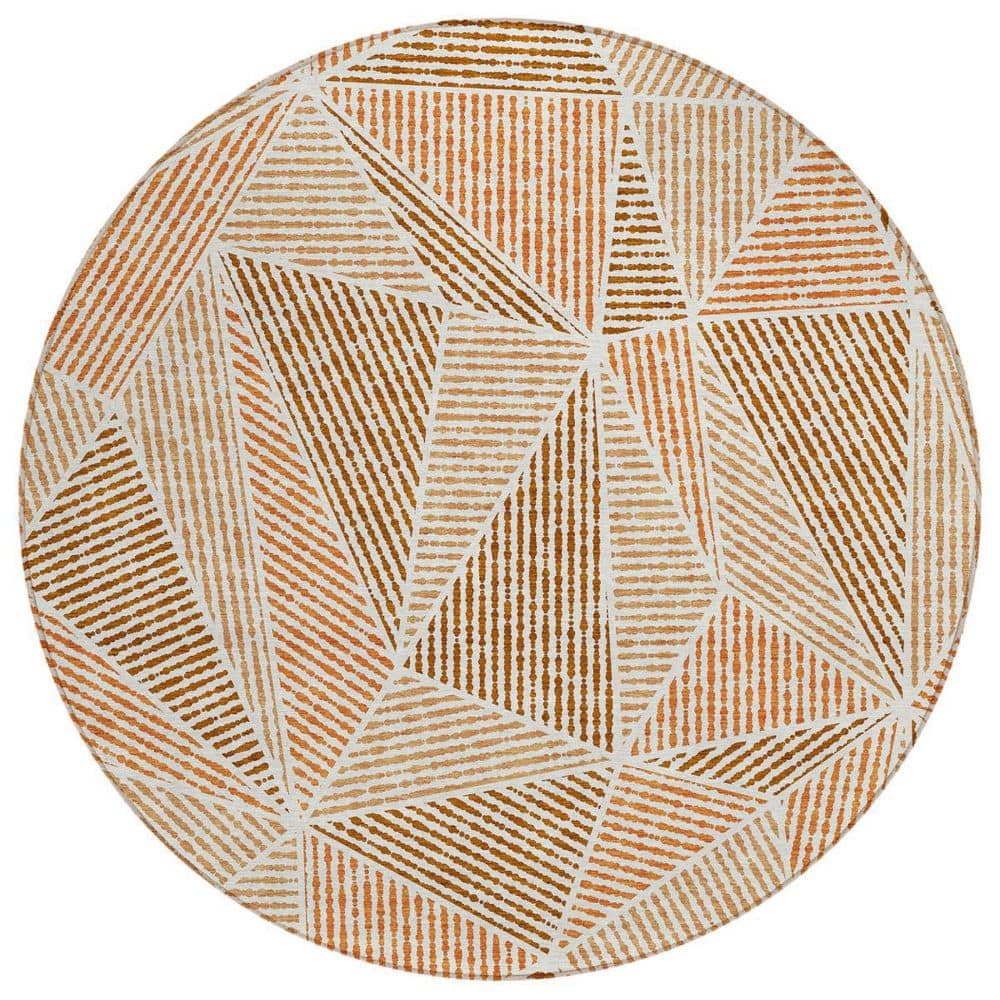 HomeRoots Terra Cotta, Beige, Salmon 8 ft. Round Woven Geometric ...