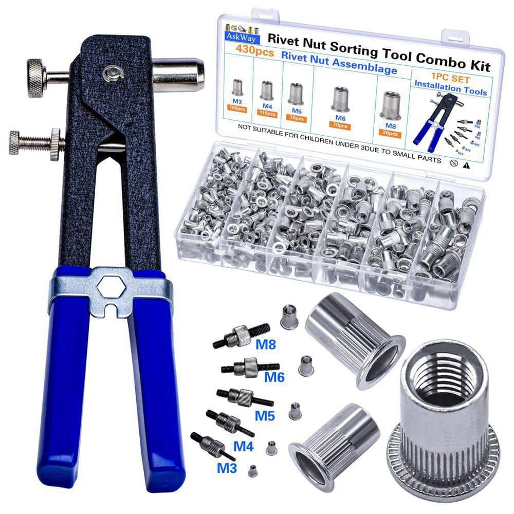 MYWISH Rivet Nut Tool Kit, 430Pcs Metric Rivet Nut Combination (M8/M6/M5/M4/M3) SF-MYRN0003 ...