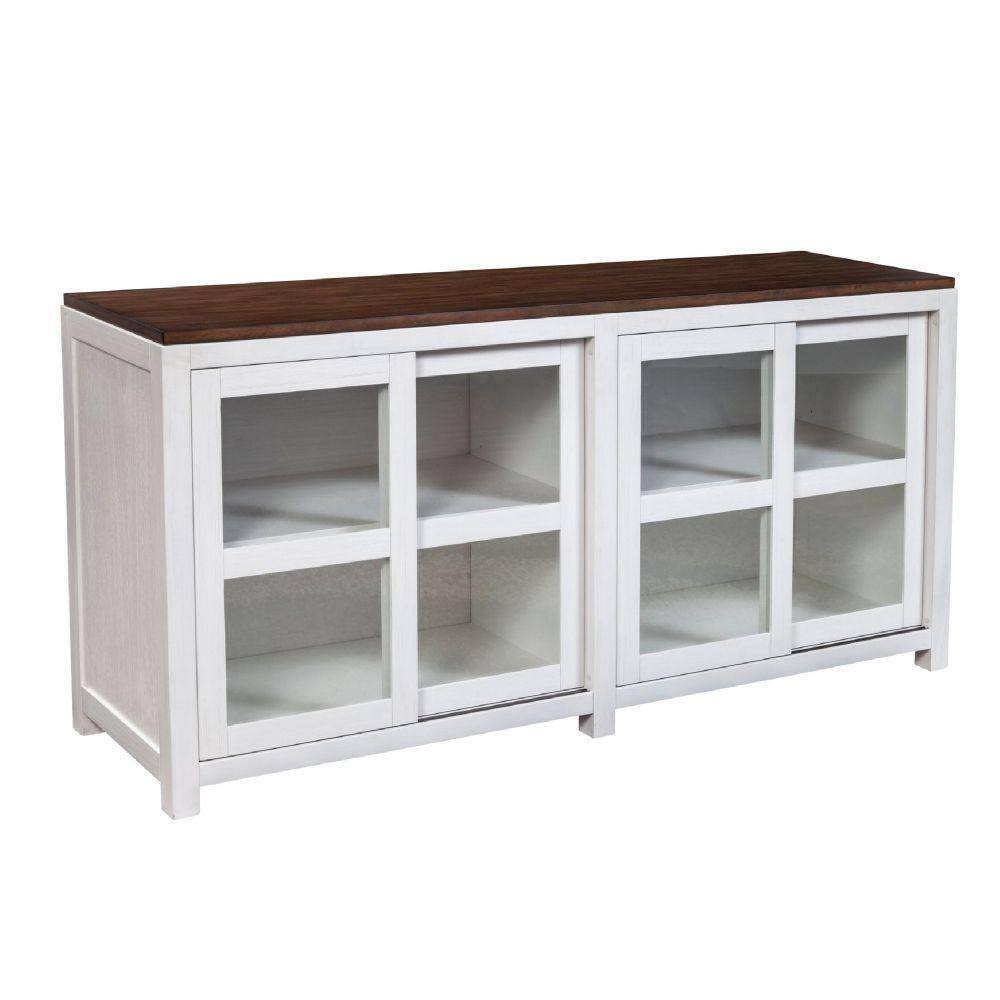 Benjara Brown and White Wood Top 68 in. Sideboard with 4 Sliding-Doors ...