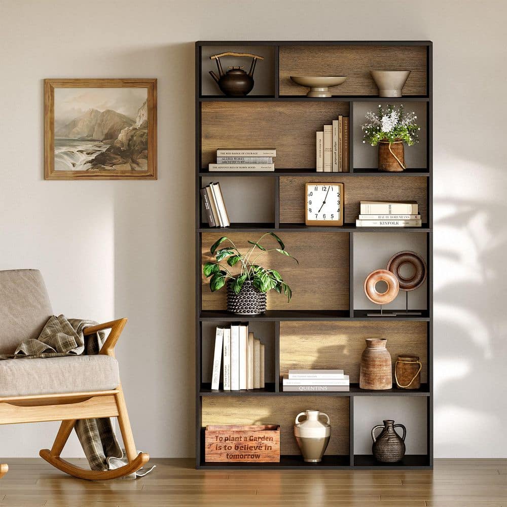 TRIBESIGNS WAY TO ORIGIN Fraley 70.87 in. Tall Brown Black Wood Modern ...