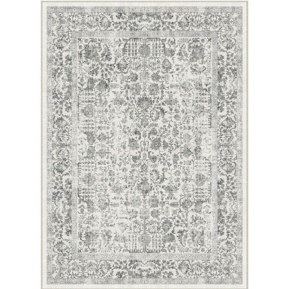 HaiiMeid Entomology Black 5 ft. x 7 ft. Vintage Floral Area Rug ...
