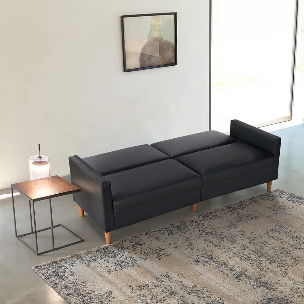 Lazzara Rittman 79 in. Black Faux Leather Elegant Twin Futon Lounger ...