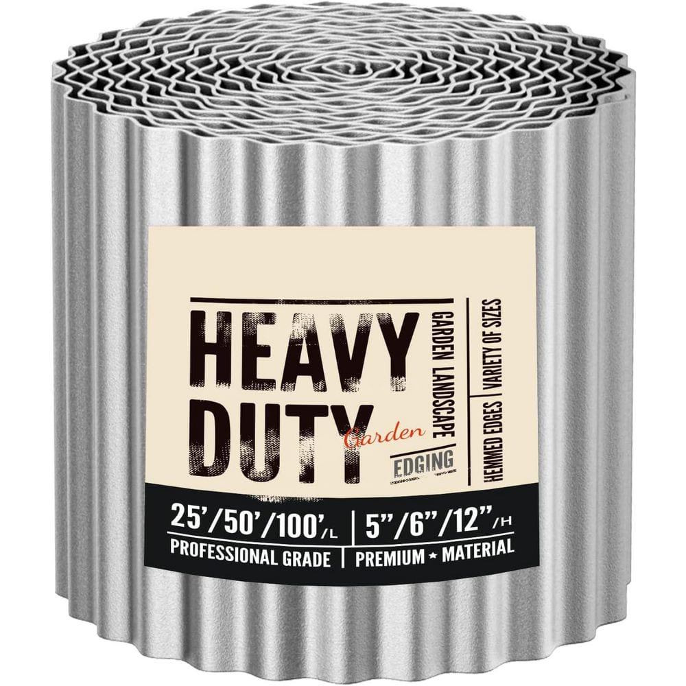 Phewnyzo 6 in. x 50 ft. Corrugated Metal Garden Edging, Silver ...