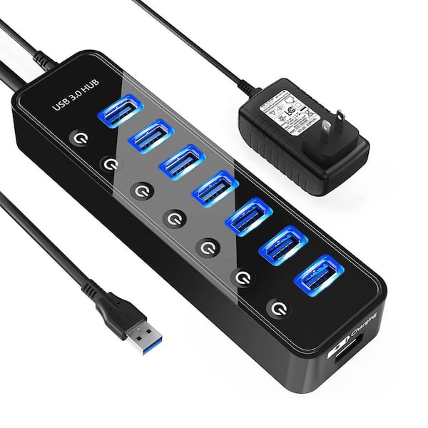 Lukyamzn USB Hub 3.0-Powered 7-Ports Data Hub Splitter with Smart Charging Port and 5V/4A ...