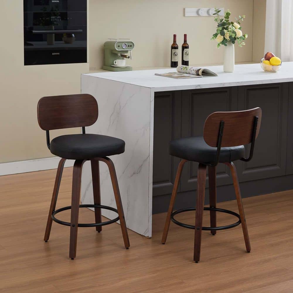 Black Swivel Bar Stools Mid Century Modern Upholstered Seat Bar Chairs ...