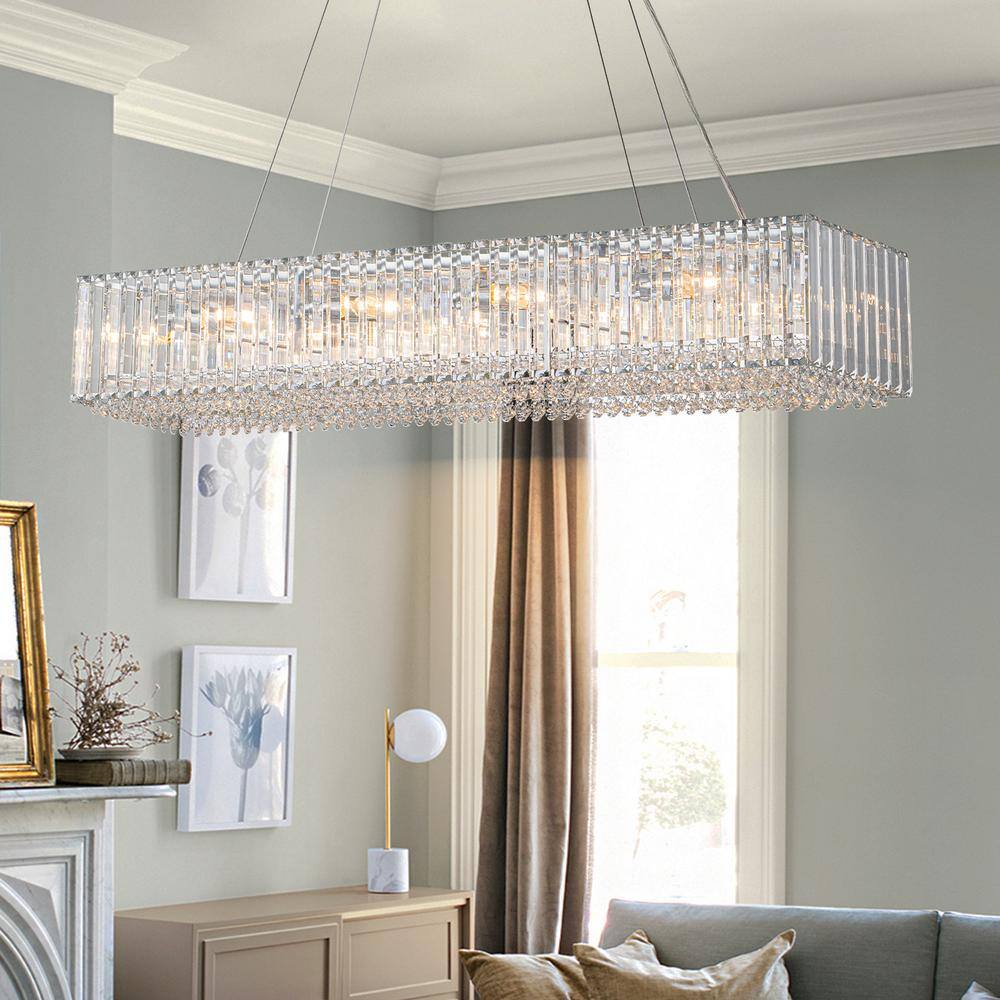 EDISLIVE Orillia 39 in. 10-Light Rectangle Chrome Chandelier with ...