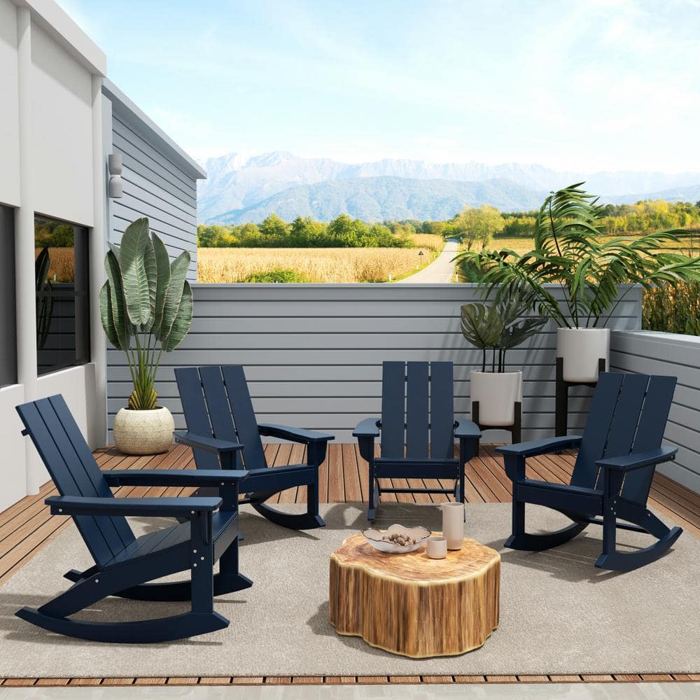 WESTIN OUTDOOR Shoreside Navy Blue Plastic Adirondack Outdoor Rocking ...