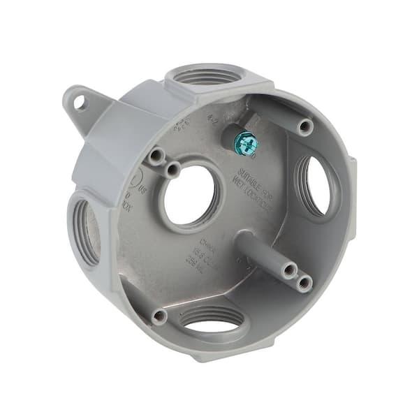Commercial Electric 4 in. Round Metallic Weatherproof Box with (5) 3/4 ...