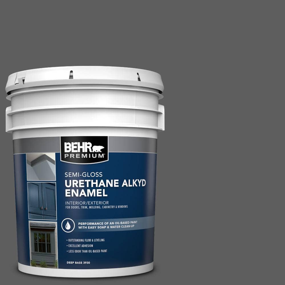 BEHR PREMIUM 5 gal. #N520-6 Asphalt Gray Urethane Alkyd Semi-Gloss ...
