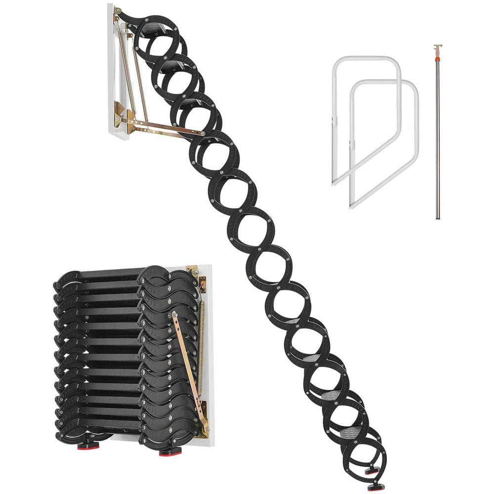 SKYSHALO 660 lb. Capacity Wall-Mounted Attic Ladder, 12-Step Steel ...