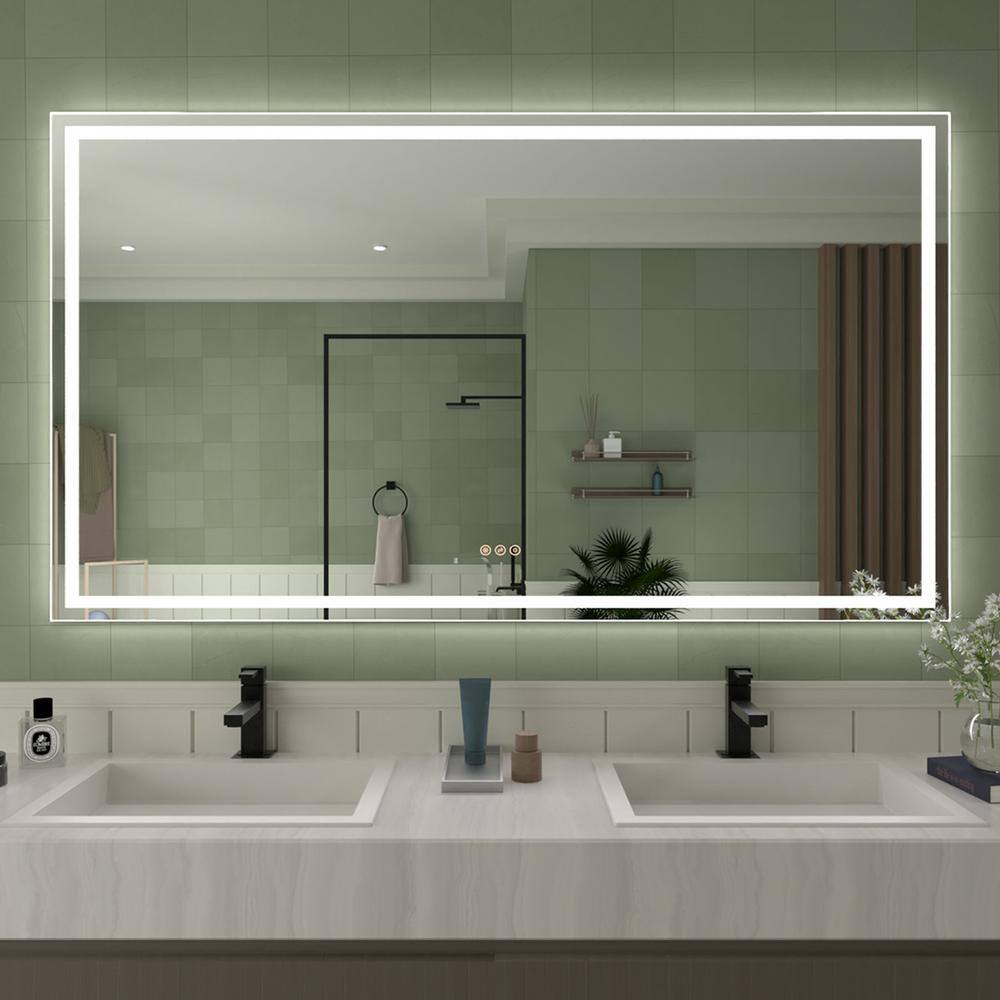 TaiMei 60 in. W x 36 in. H Frameless LED Single Bathroom Vanity Mirror ...