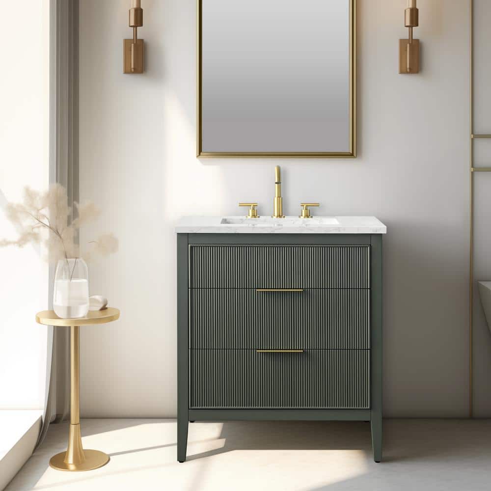 SUDIO Emma 30 in. W Bath Vanity in Vintage Green with Engineered Stone ...