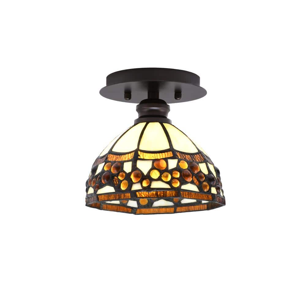 Albany 1-Light 7 in. Espresso Semi-Flush with Roman Jewel Art Glass ...