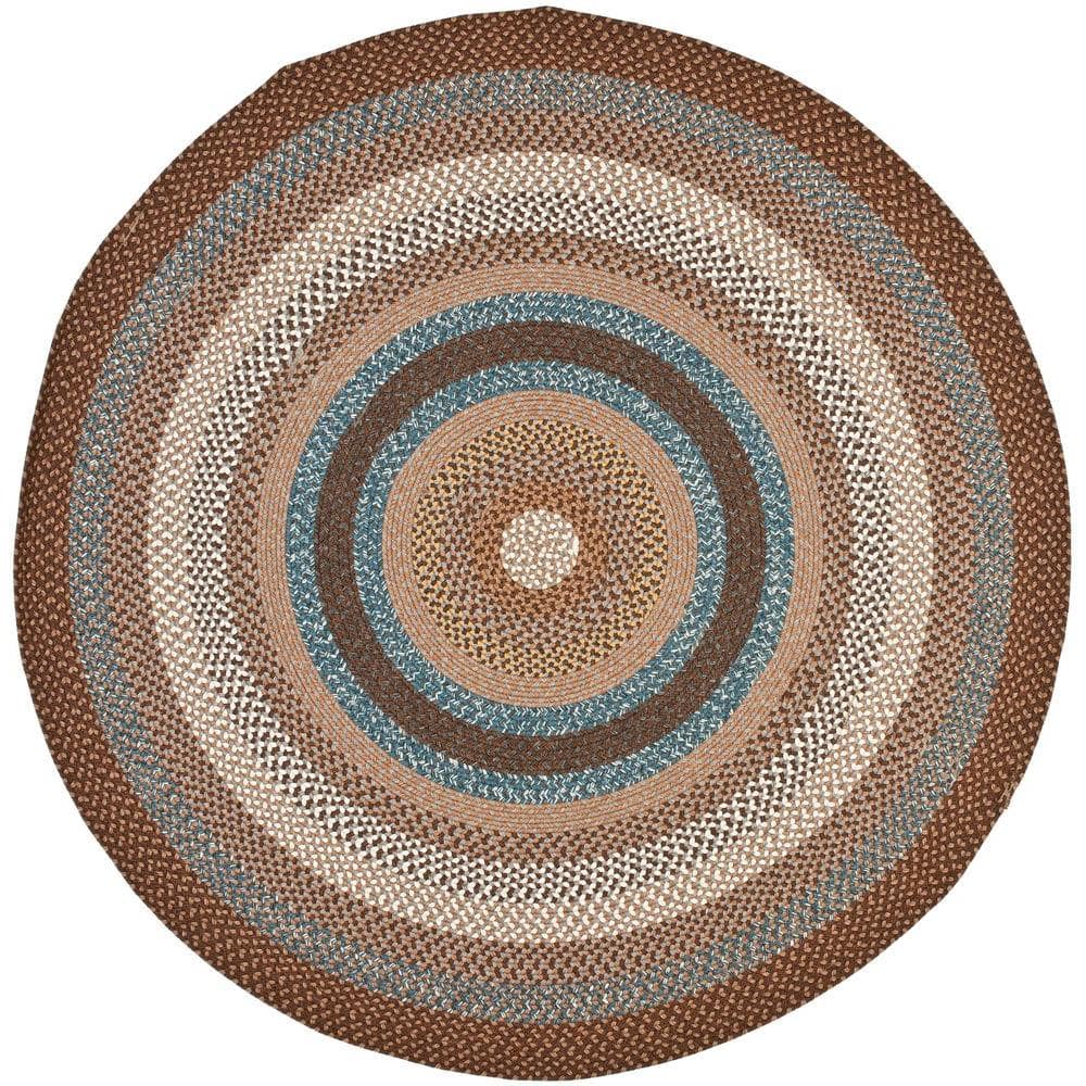 SAFAVIEH Braided Brown/Multi 6 ft. x 6 ft. Round Border Area Rug ...