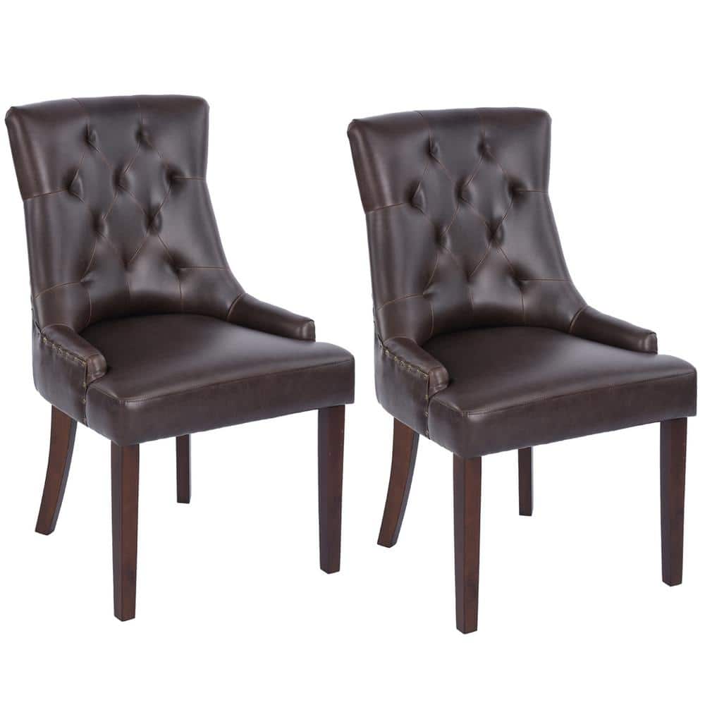 Homy Casa Gerry Brown PU Tufted Accent Chair (Set of 2) Gerry PU - The ...
