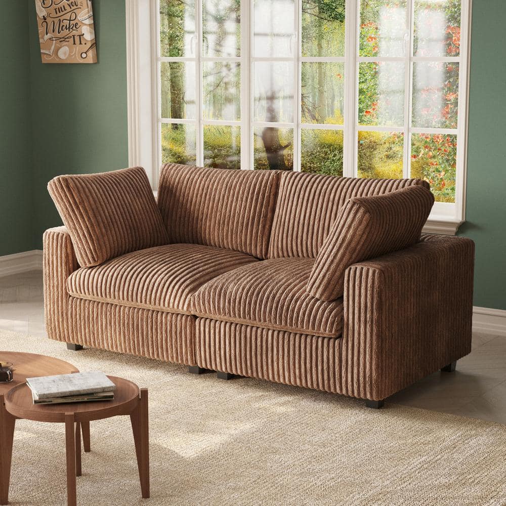 J&E Home 78.74 in. Square Arm Rabbit Plush Fabric 2-piece Modular Sofa ...