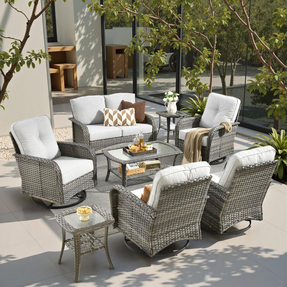 XIZZI Paradise 8 Pieces Wicker Outdoor Patio and Swivel Rocking Chairs ...