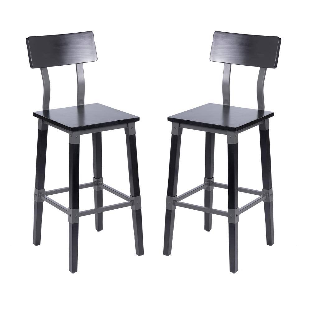 Carnegy Avenue 29 in. Black Mid Wood Bar Stool with Wood Seat Set of 2 ...