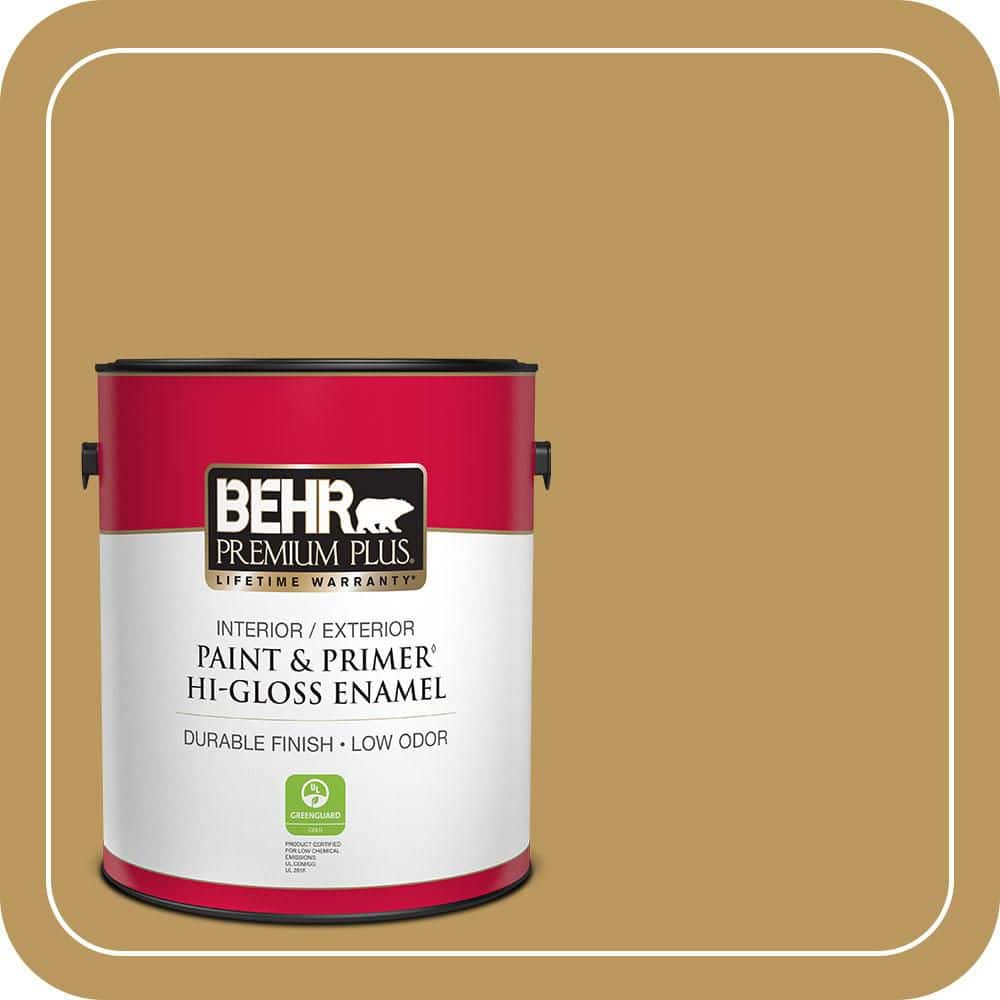 BEHR PREMIUM PLUS 1 gal. #330F-5 Golden Bear Hi-Gloss Enamel Interior ...