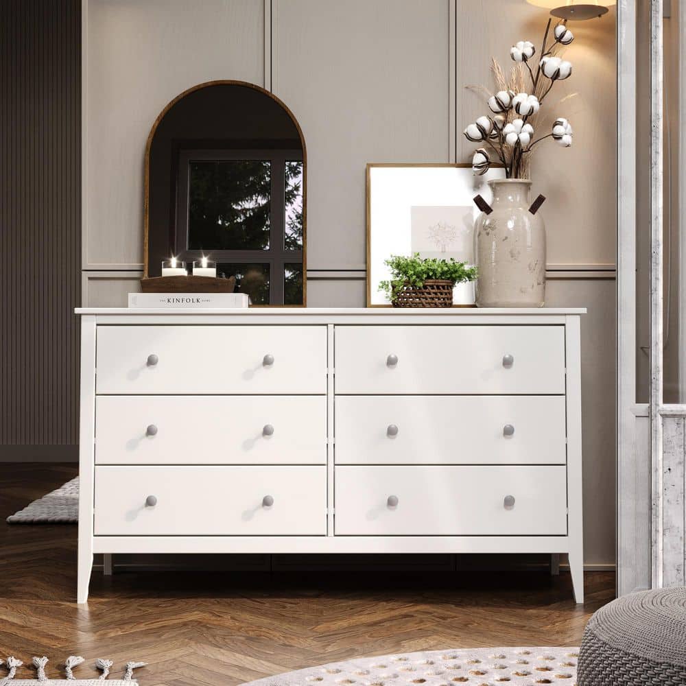 Jela-USA Jela Solid Wood 55.98 in. W 6-Drawer Dresser-White 47920 - The ...