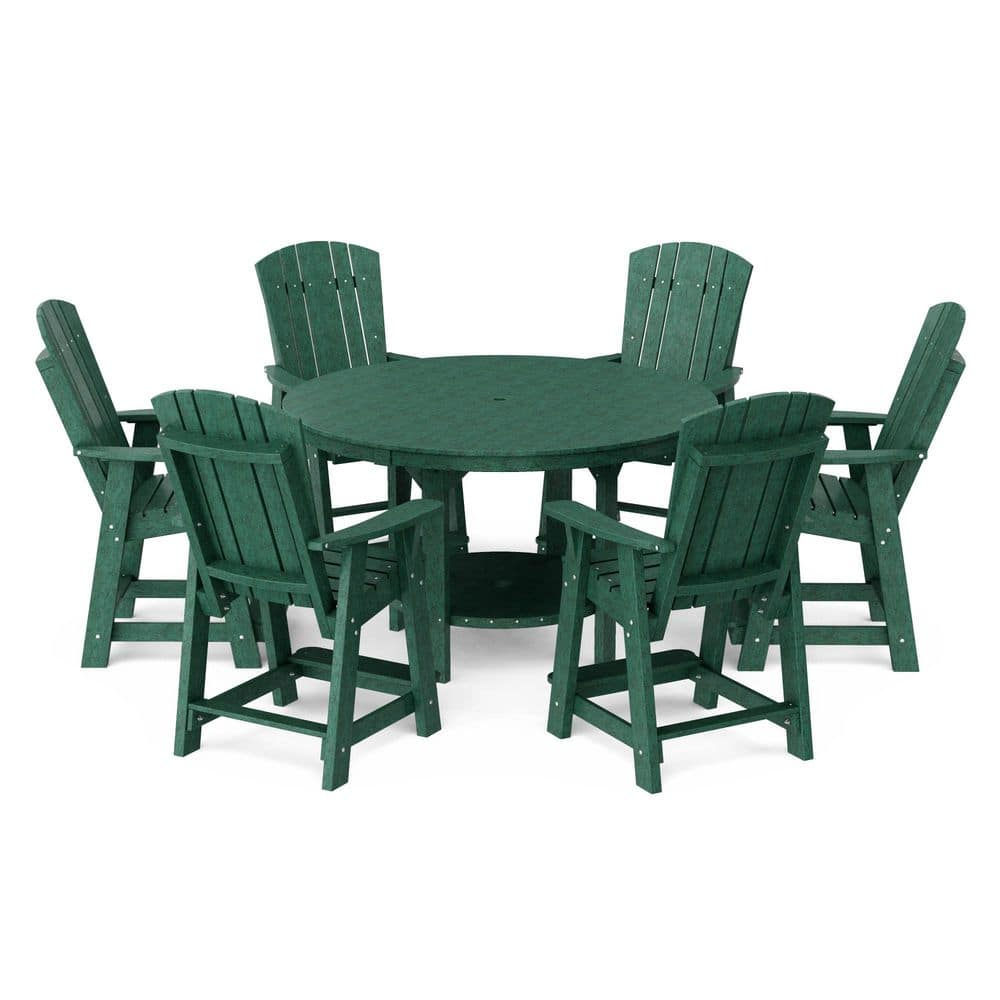 Wildridge Heritage 7-Piece Turf Green HDPE Plastic Outdoor Patio 60 in ...