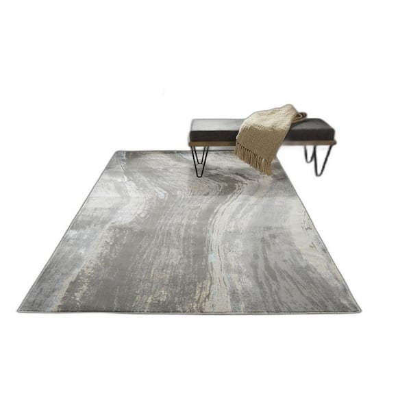 HomeRoots 5 ft. x 8 ft. Gray and Ivory and Blue Abstract Area Rug ...