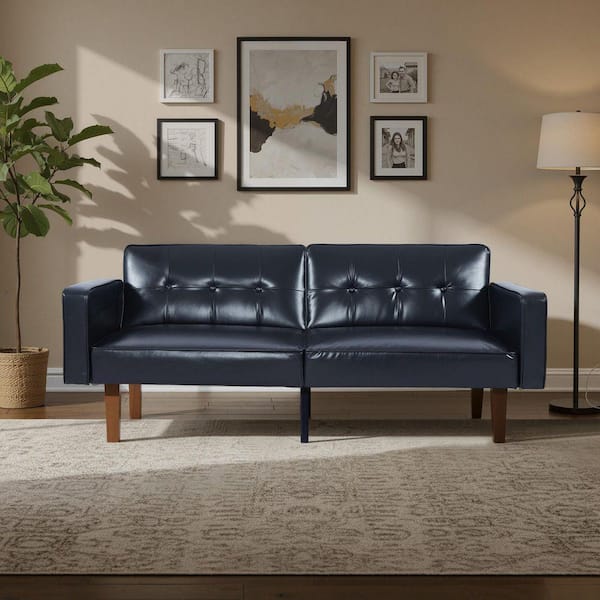 PexFix 74 in. Black Modern Arm Sofa & Sofa Bed with Backrest Pull Tabs ...
