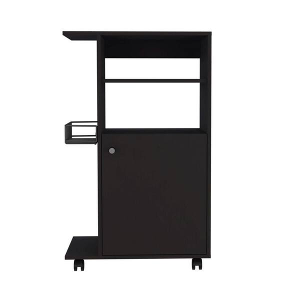 Amucolo Black MDF Wood Kitchen Cart with Single Door Cabinet and Four ...