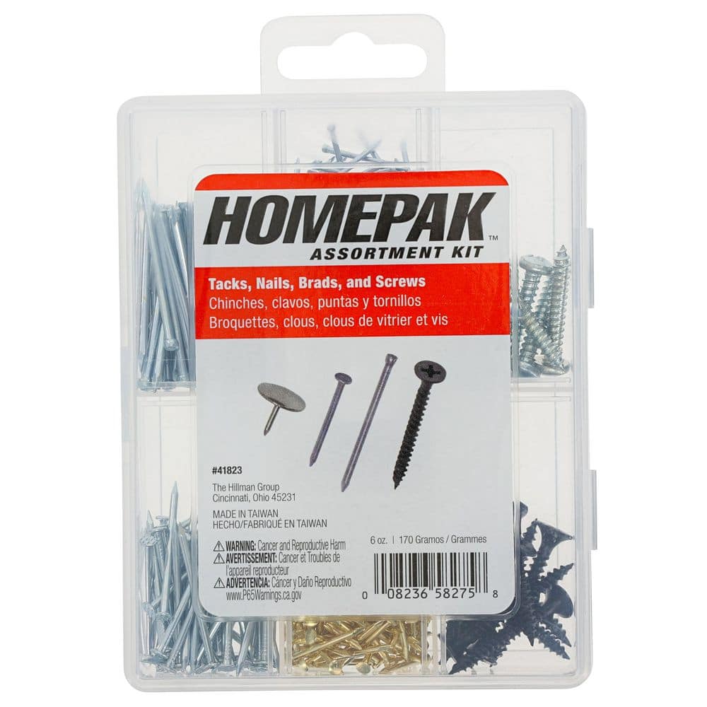 Hillman HOMEPAK 6 oz. Tacks, Nails, Brads, and Screws Assorted Kit ...