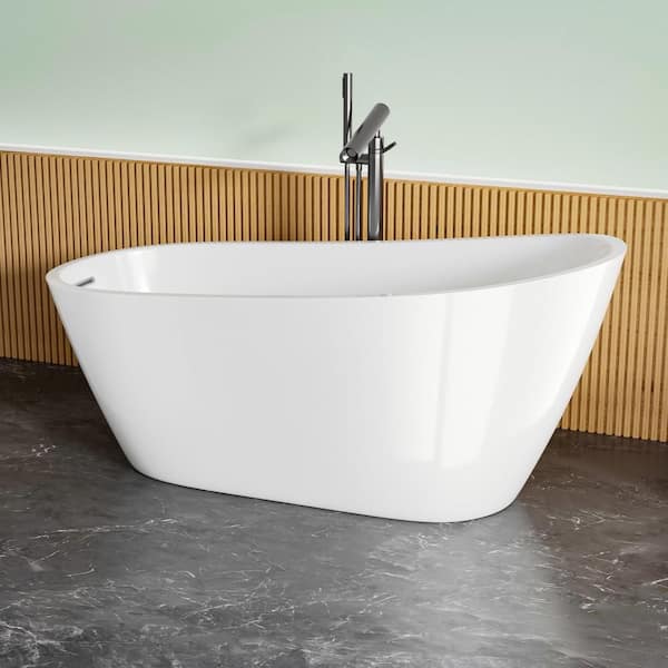 Kuomih 67 in. x 31 in. Acrylic Freestanding Soaking Bathtub in White ...