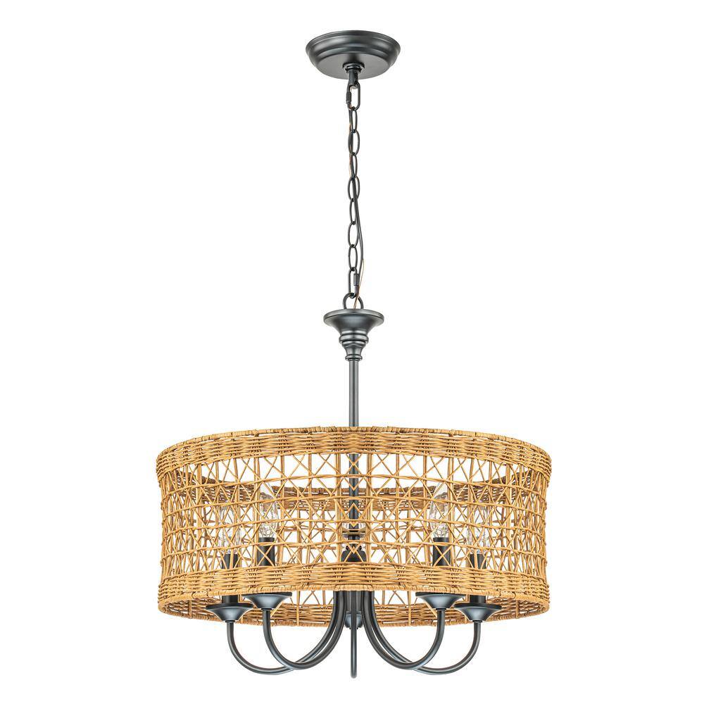Rennnsan Brayden 5-Light Boho Rattan Drum Chandelier CL8101-55238 - The ...