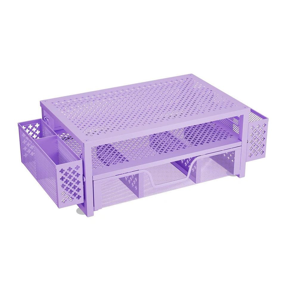 Purple 20 in. x 5.8 in. Metal Modern Desk Organizers with Drawer and ...