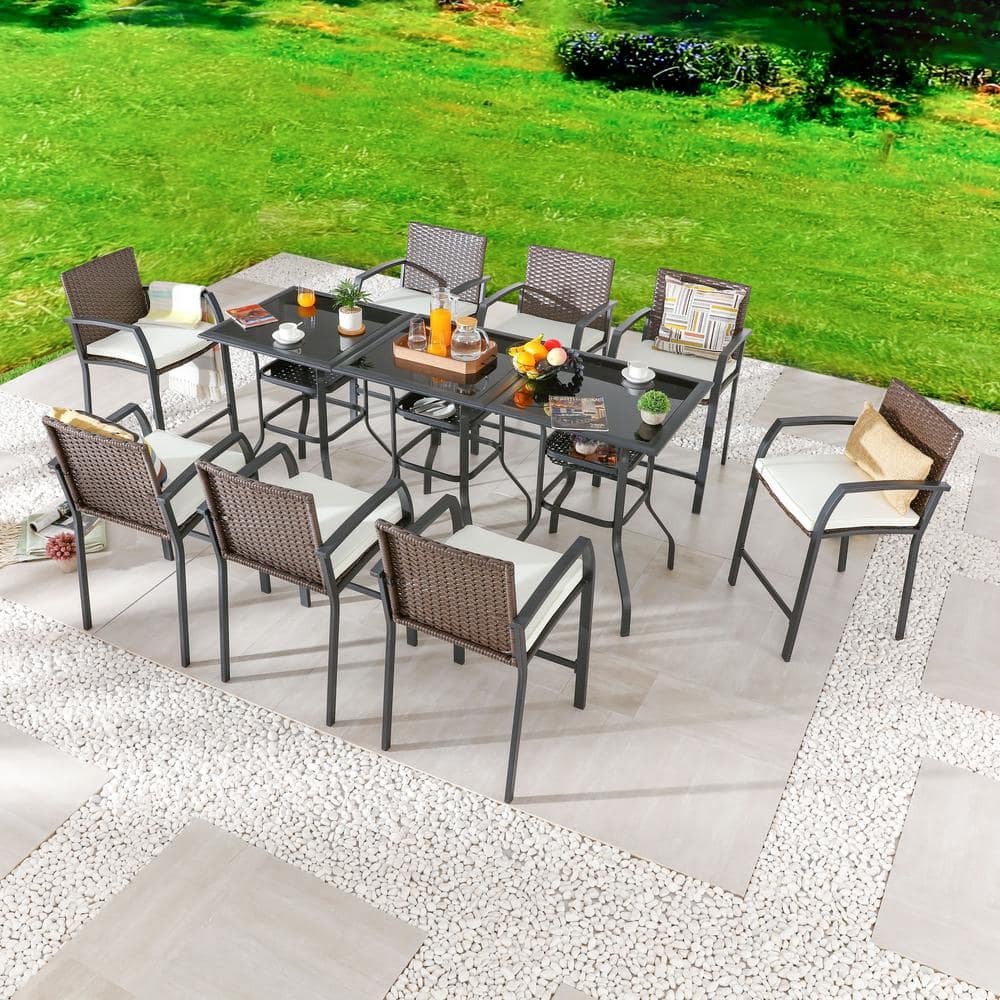 Patio Festival 11-Piece Wicker Bar Height Outdoor Dining Set with Beige ...