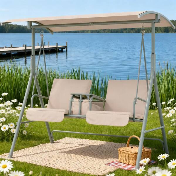 Beige Steel Patio Swing Chair, Outdoor Porch Swing, for Garden ...