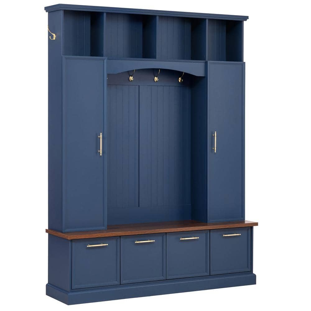 Nestfair 4-IN-1 Blue Hall Tree with Golden Hooks,Handles and Adjustable ...
