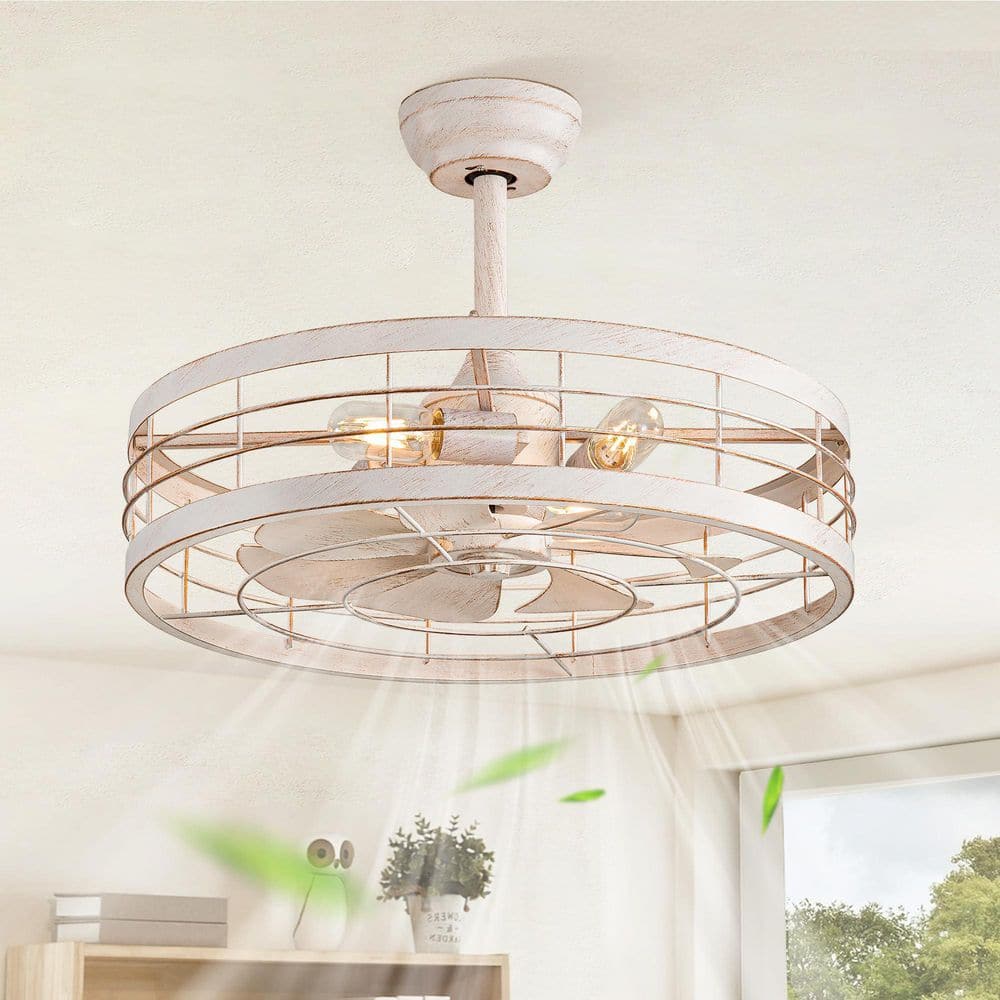 22 in. Indoor White Downrod Mount Ceiling Fan with Remote Control Lamp ...