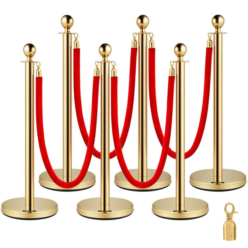 VEVOR Crowd Control Stanchion 6-Pieces Gold Stanchions Posts Stainless ...